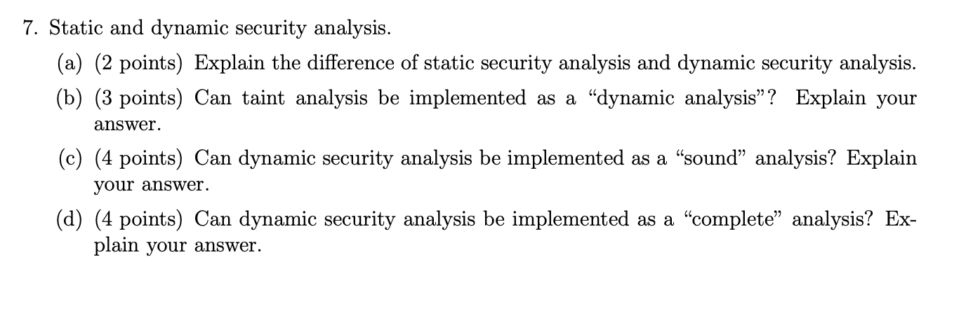 Solved 7. Static and dynamic security analysis. (a) (2 | Chegg.com