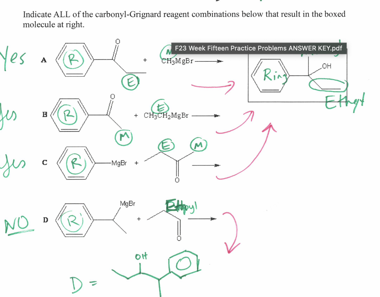 Solved Indicate ALL of the carbonyl-Grignard reagent | Chegg.com