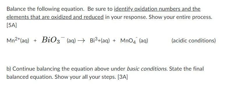 Solved Balance the following equation. Be sure to identify | Chegg.com