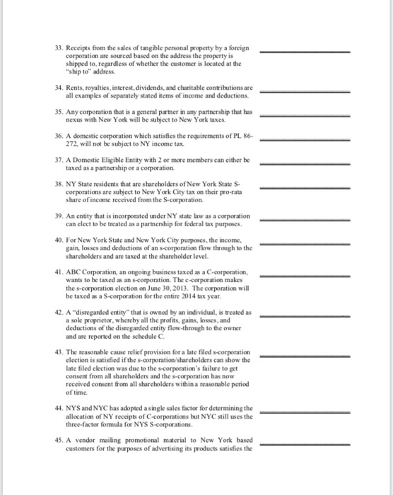 Solved True or Fase 1. PL 86-272 prohibits a state form | Chegg.com