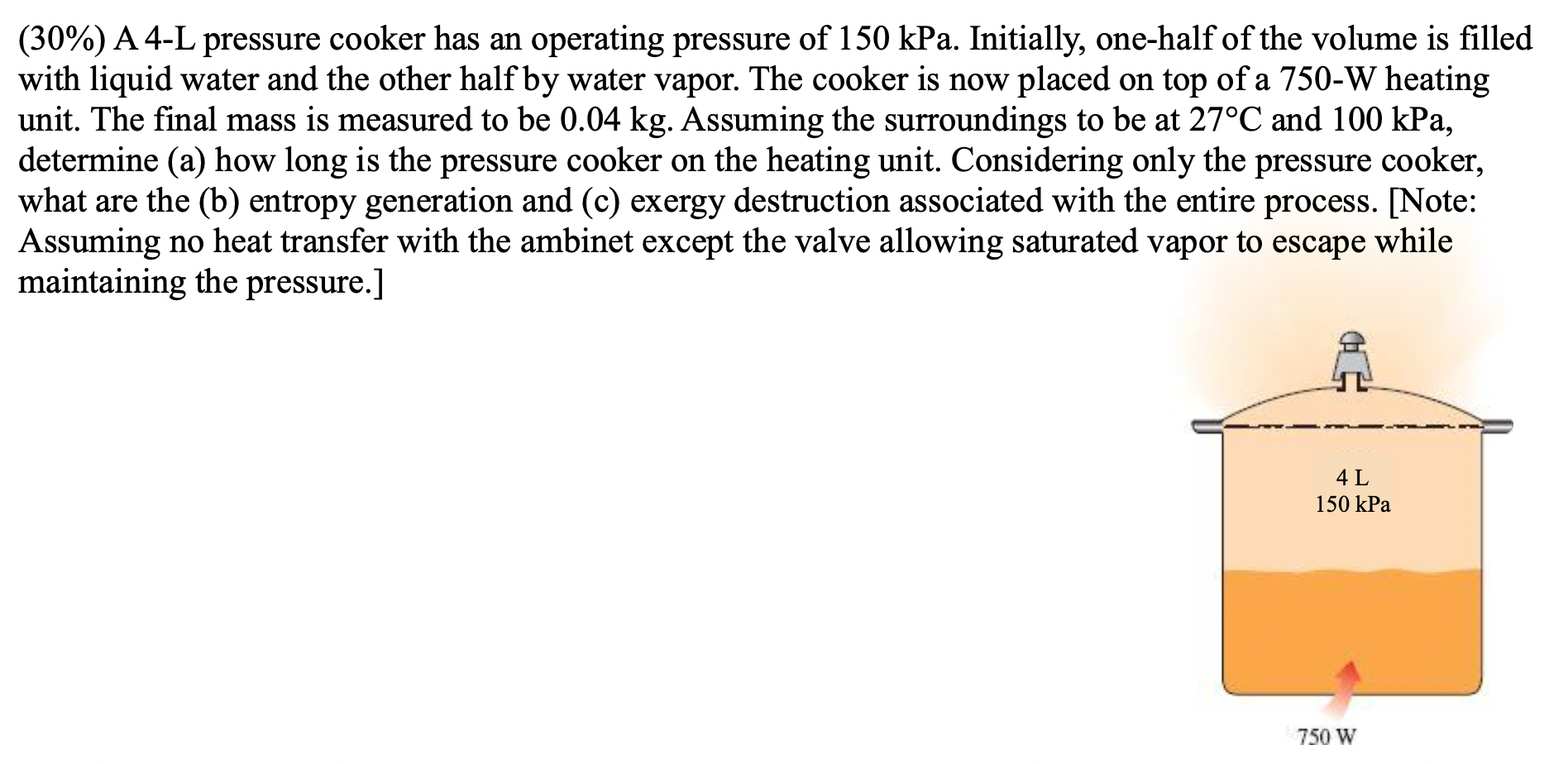 Solved (30%) A 4-L pressure cooker has an operating pressure | Chegg.com