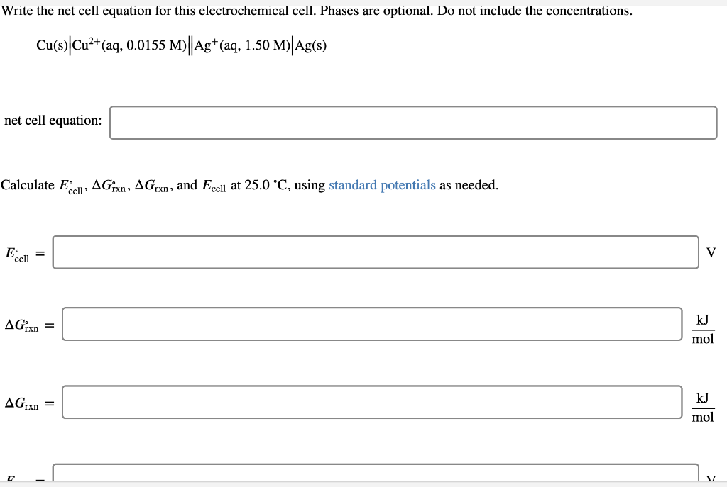 Solved Write the net cell equation for this electrochemical | Chegg.com