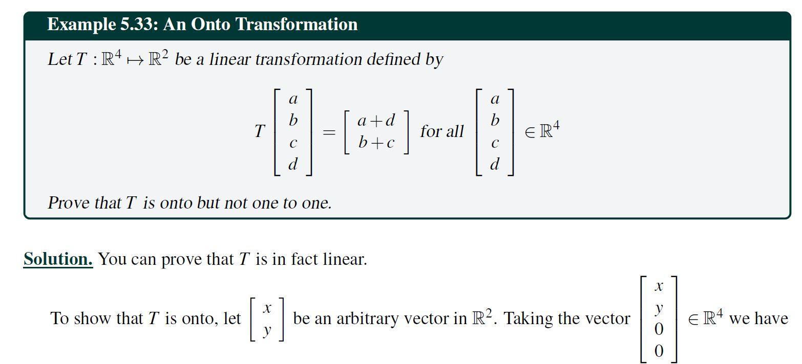 Solved Example 5.33: An Onto Transformation Let T : R4 R2 be | Chegg.com