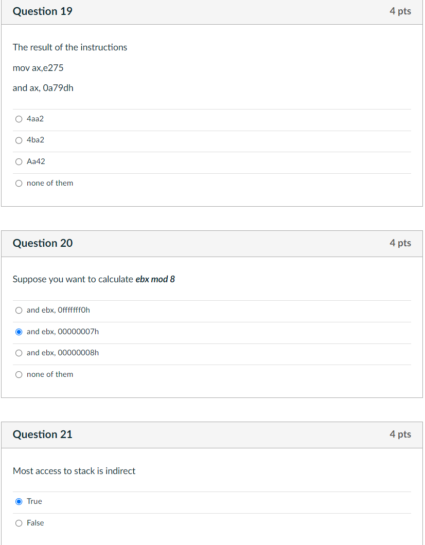 Solved The result of the instructions mov ax,e275 and ax, | Chegg.com