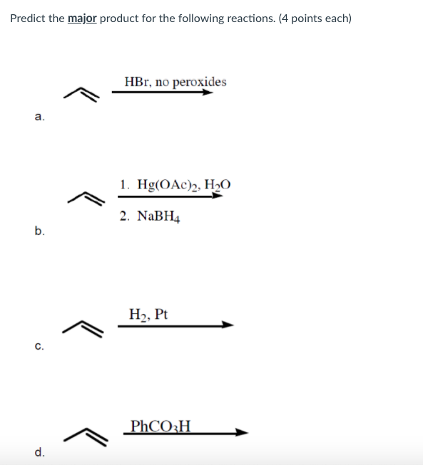 Solved Predict the major product for the following | Chegg.com