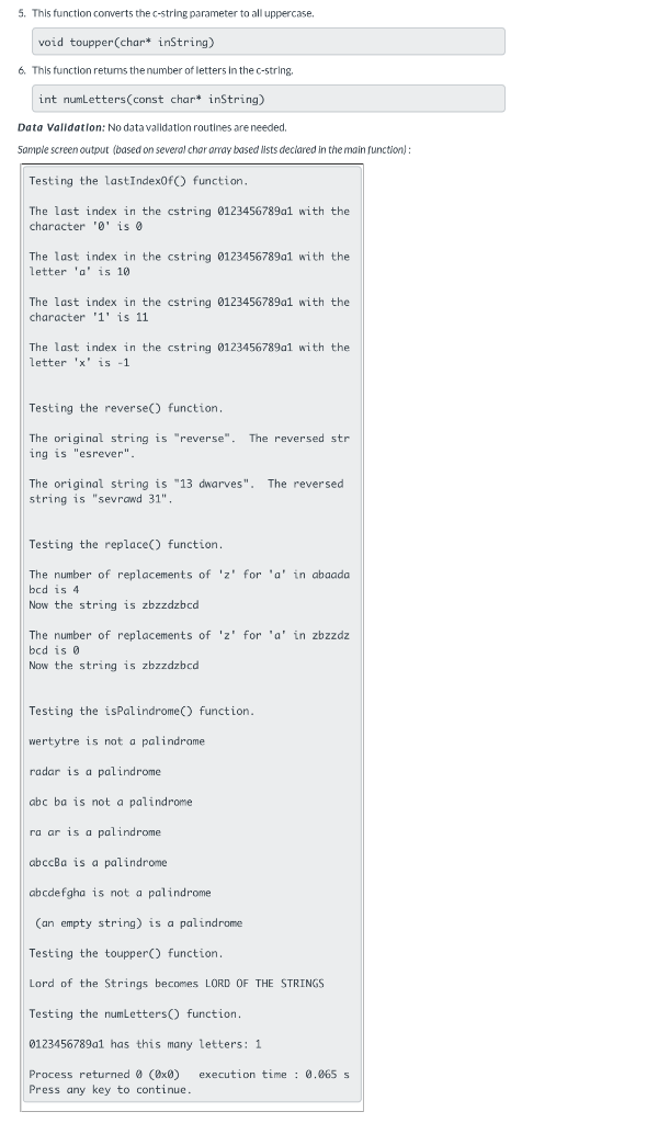 Solved Assignment 6b (25 points) - C-Style string | Chegg.com