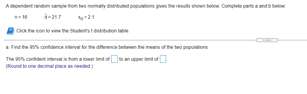 Solved A dependent random sample from two normally | Chegg.com
