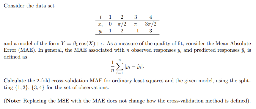 Solved Consider the data set and a model of the form | Chegg.com