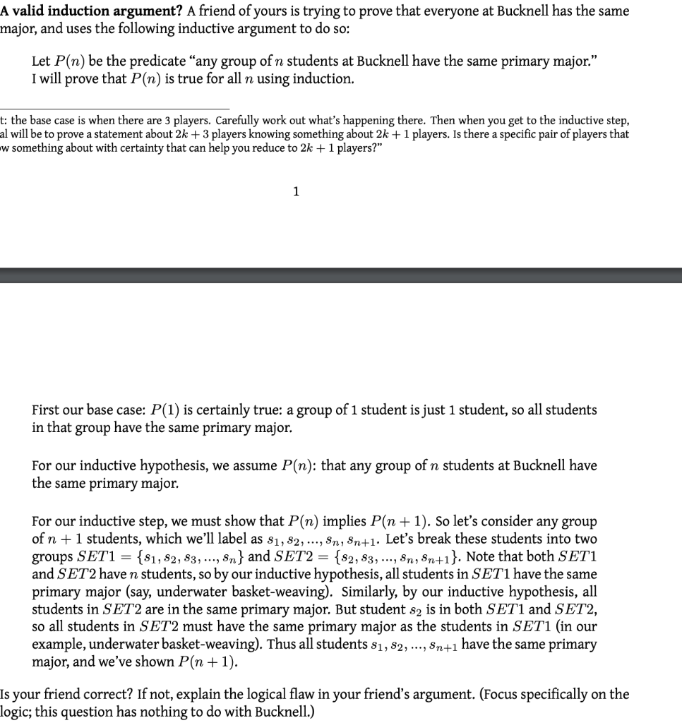 Solved A valid induction argument? A friend of yours is | Chegg.com