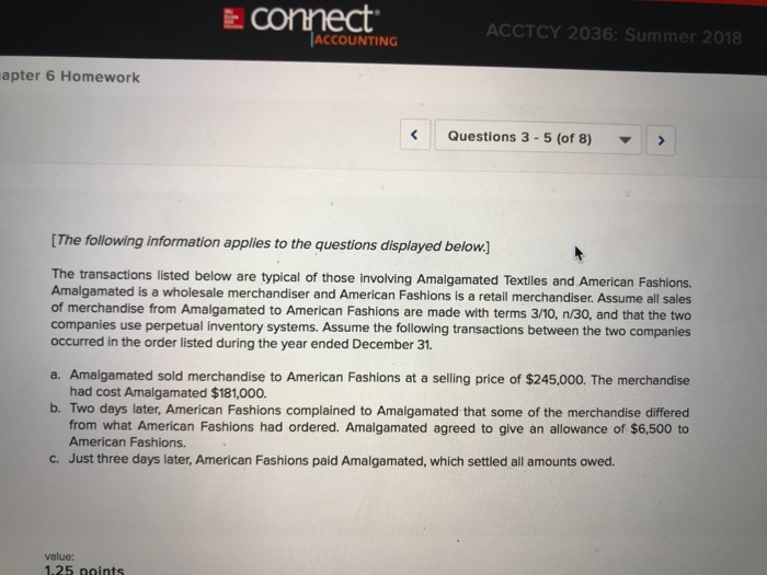 Solved ACCOUNTING apter 6 Homework Questions 3-5 (of 8) The | Chegg.com Solved ACCOUNTING apter 6 Homework Questions 3-5 (of 8) The | Chegg.com