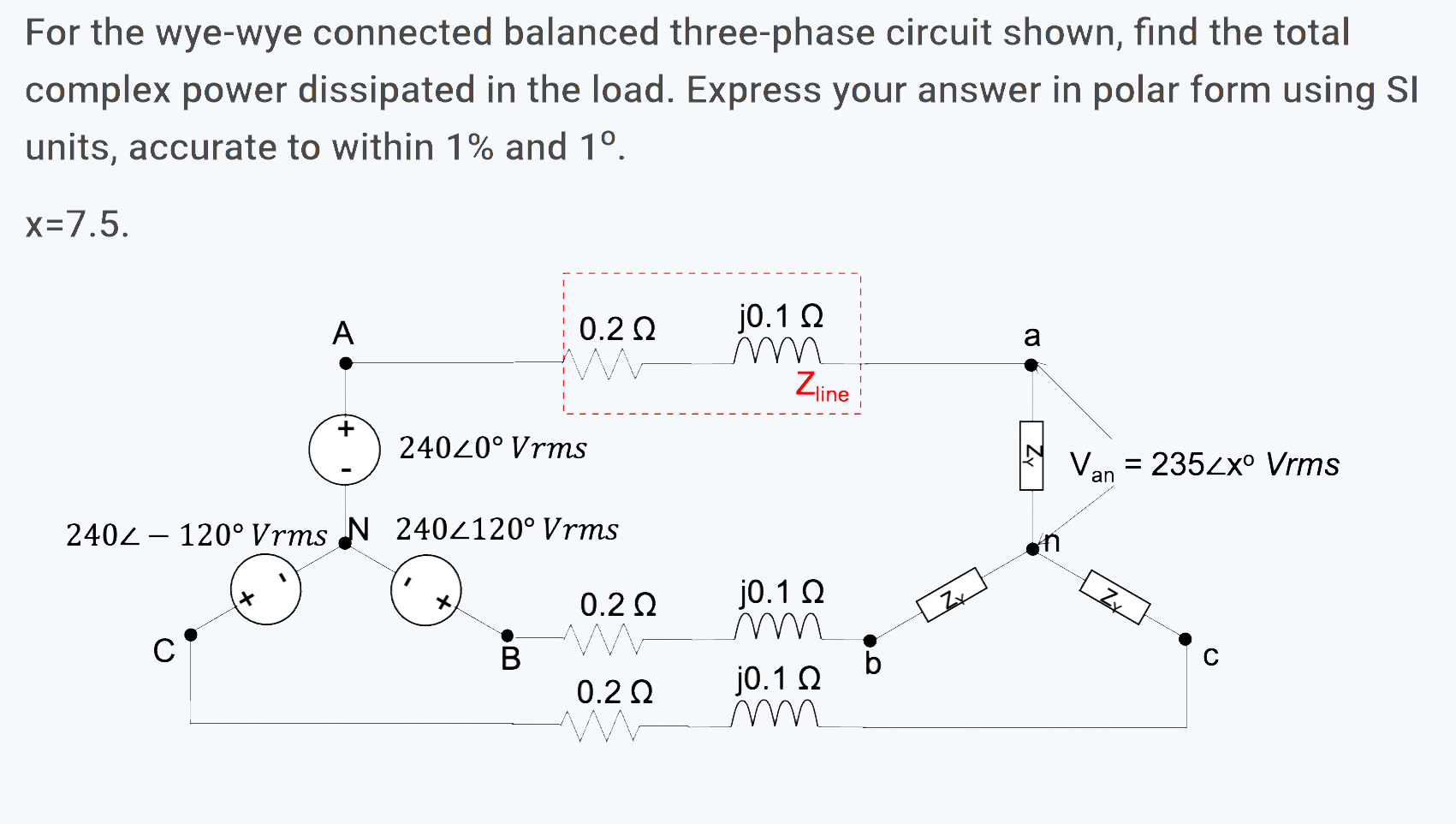 Solved For the wye-wye connected balanced three-phase | Chegg.com