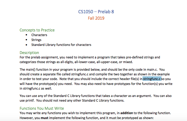 Solved CS1050 Prelab 8 Fall 2019 Concepts to Practice | Chegg.com