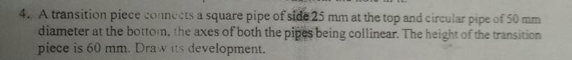 Solved 4. A transition piece connects a square pipe of side | Chegg.com