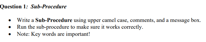 Solved Question 1: Sub-Procedure - Write a Sub-Procedure | Chegg.com