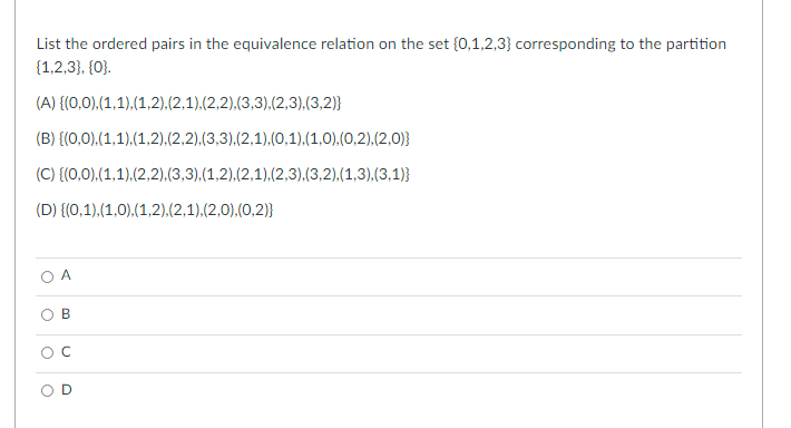 Solved List the ordered pairs in the equivalence relation on | Chegg.com