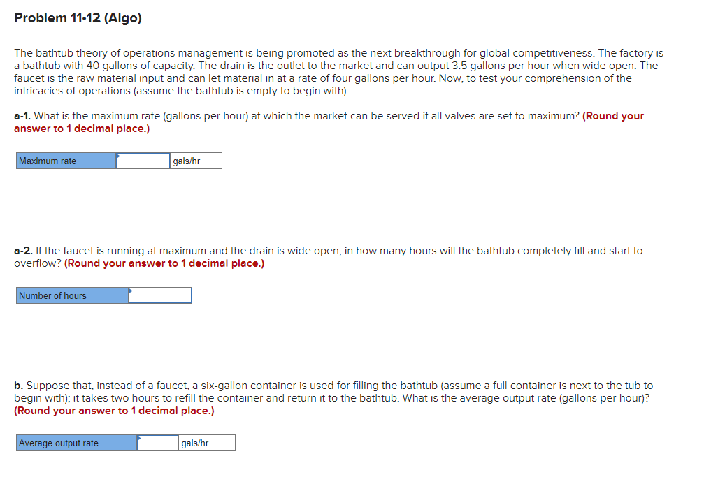 Solved Problem 11-12 (Algo) The bathtub theory of operations | Chegg.com
