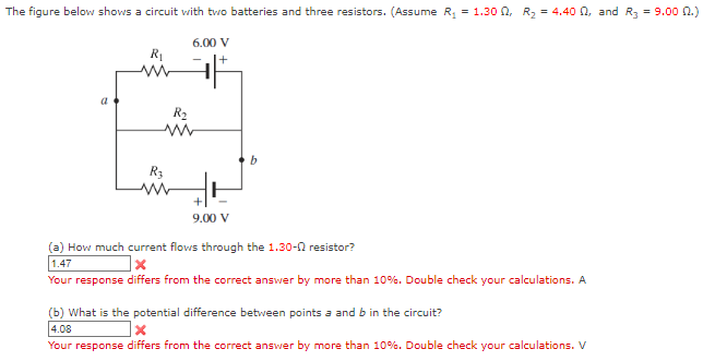 Solved he figure below shows a circuit with two batteries | Chegg.com