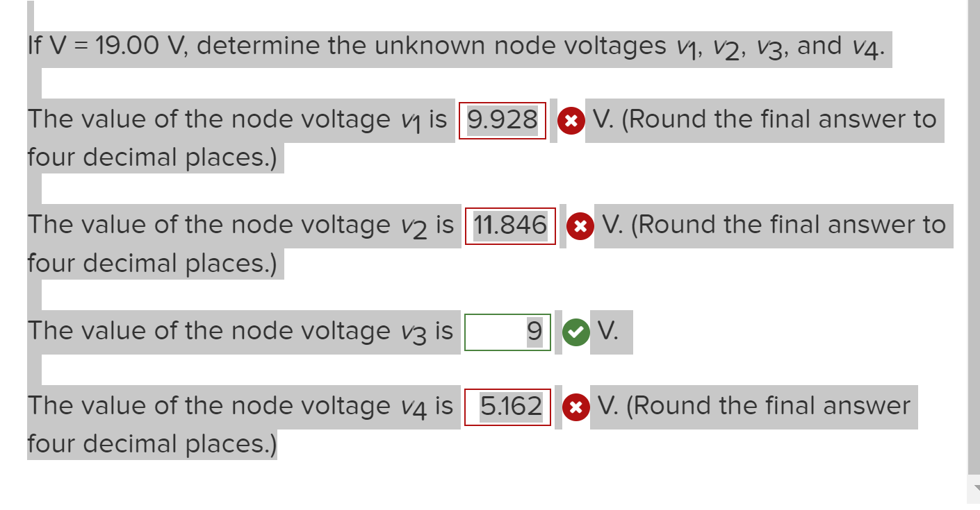 Solved If V = 19.00 V, determine the unknown node voltages | Chegg.com