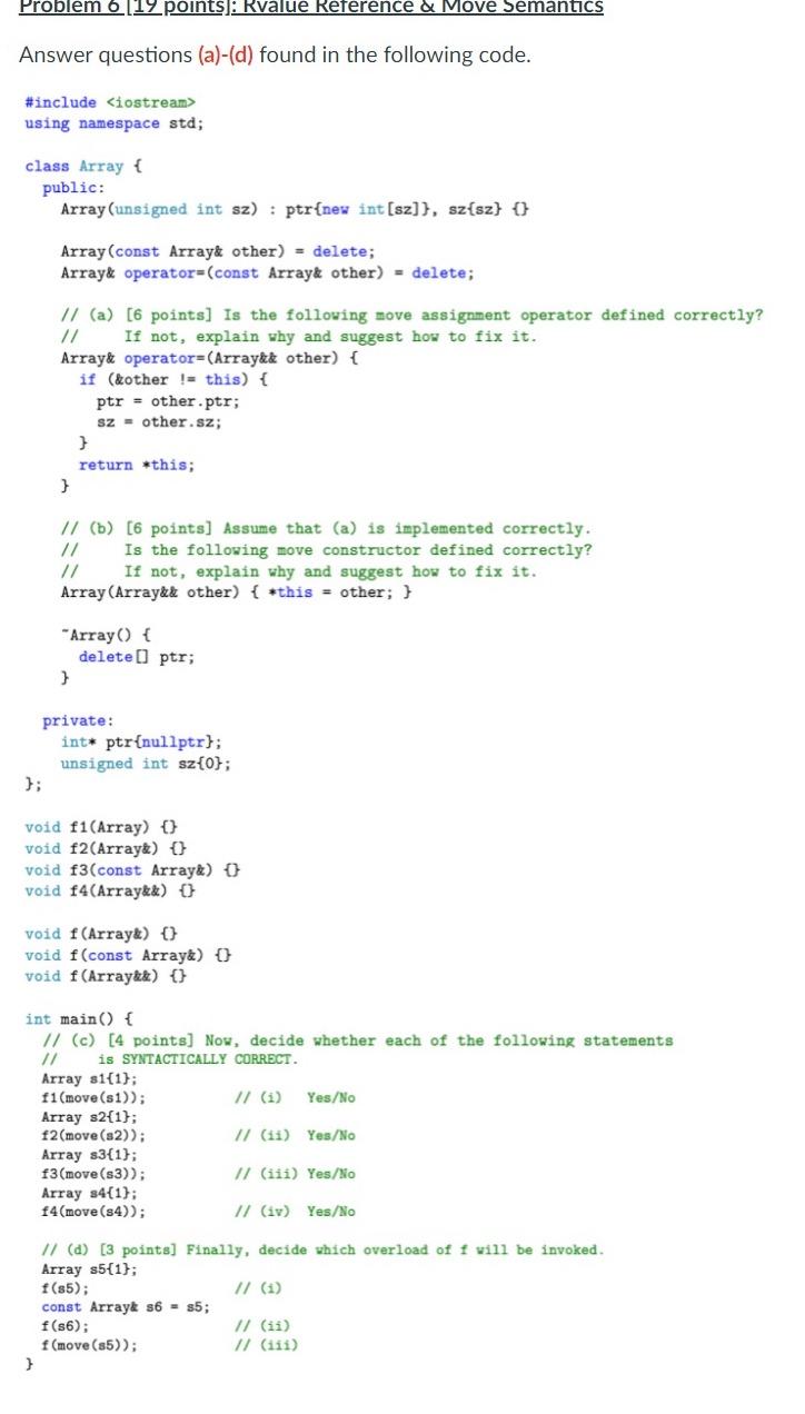 Solved Problem 6 119 points: Rvalue Reference & Move | Chegg.com