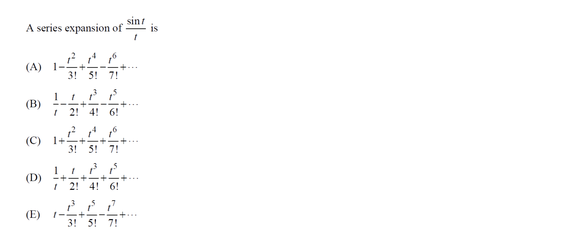 Solved sint A series expansion of is t 12 14 (A) 1- 3! 5! to | Chegg.com