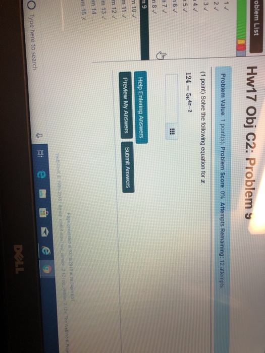 Solved oblem List Hw17 Obj C2: Problem s Problem Value: 1 | Chegg.com