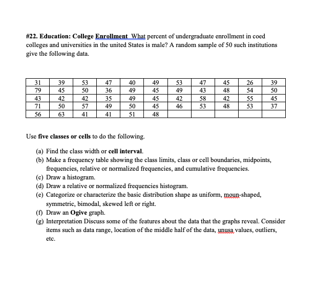 Solved #22. ﻿Education: College Enrollment What percent of | Chegg.com