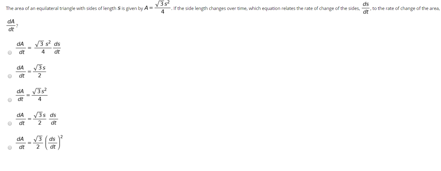 Solved 1332 The area of an equilateral triangle with sides | Chegg.com