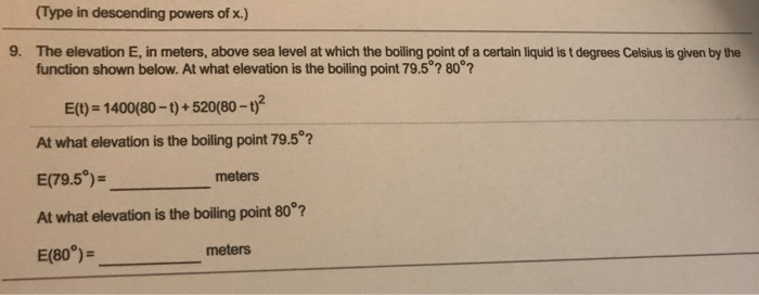 Solved Type in descending powers of x.) 9. The elevation E, | Chegg.com