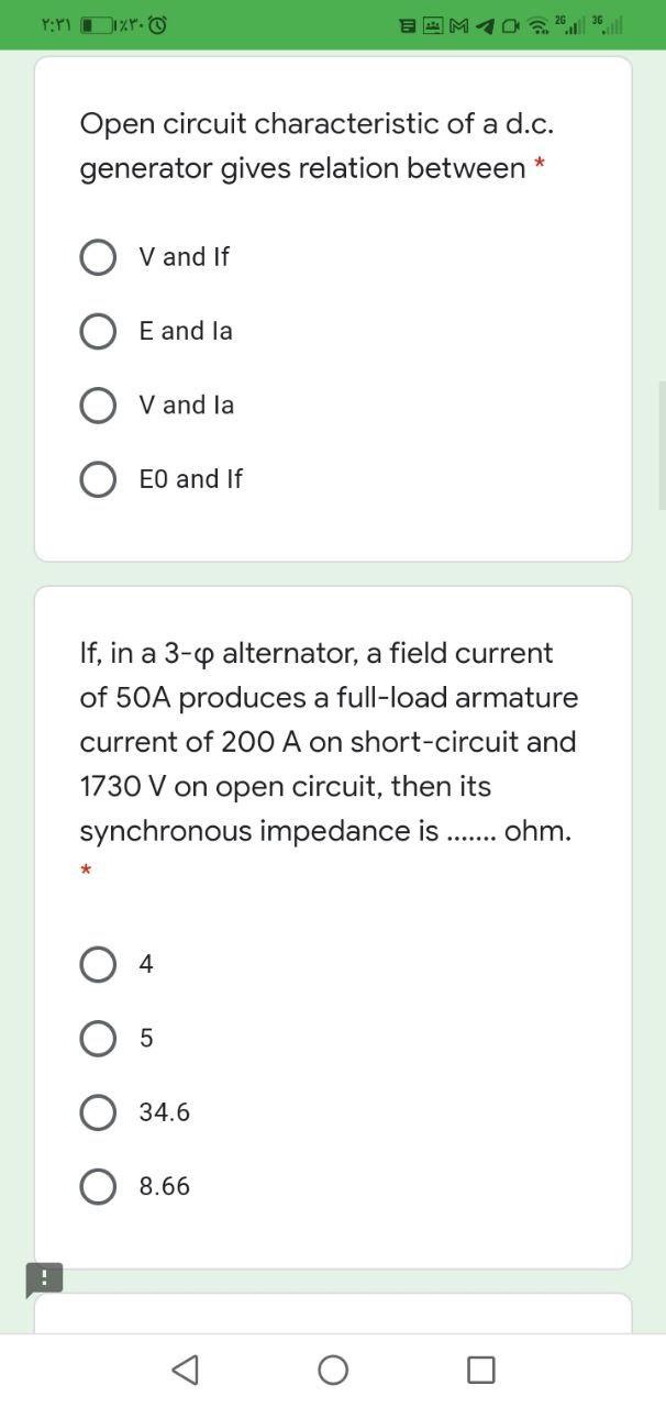 Solved 0 ۳۰ زال ۲:۳۱ Open circuit characteristic of a d.c. | Chegg.com