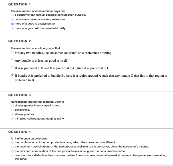 Solved QUESTION 1 The assumption of completeness says that O | Chegg.com
