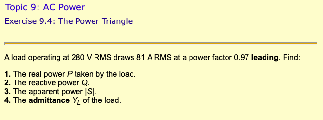 Solved Topic 9: AC Power Exercise 9.4: The Power Triangle A | Chegg.com