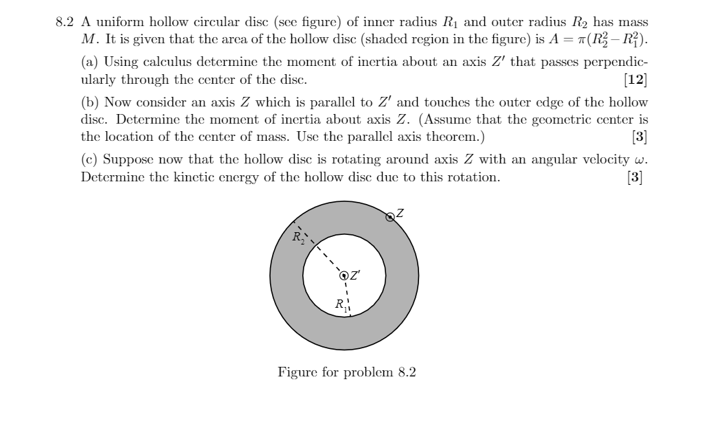 Solved 8.2 A uniform hollow circular disc (see figure) of | Chegg.com