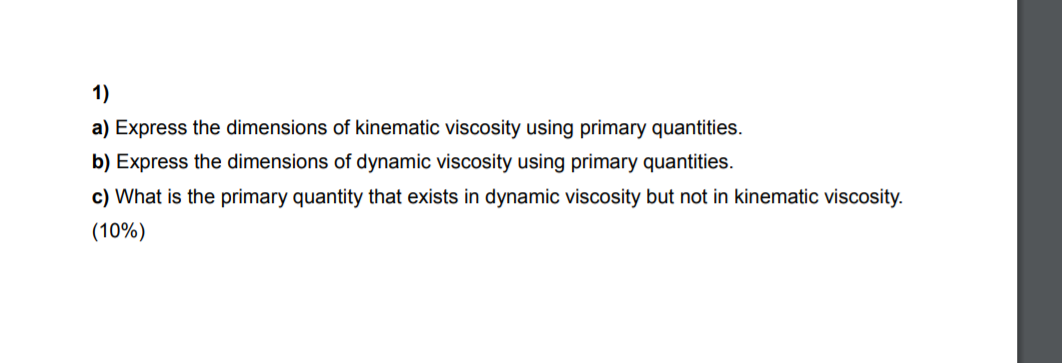 Solved 1) a) Express the dimensions of kinematic viscosity | Chegg.com