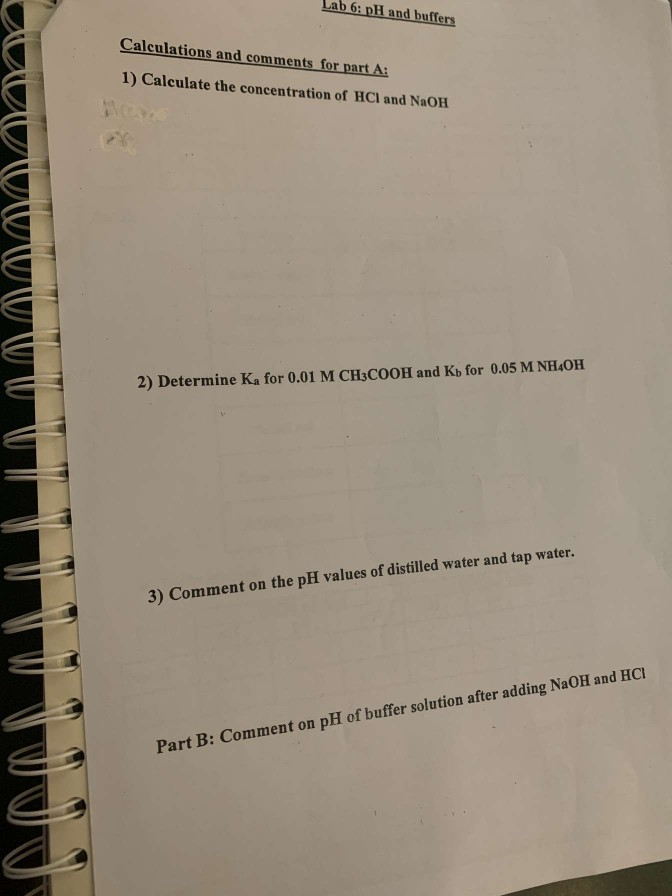 Solved Lab 6: pH and buffers Calculations and comments for | Chegg.com