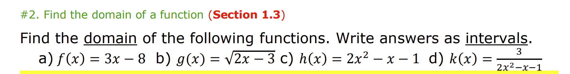 Solved #2. Find the domain of a function (Section 1.3) Find | Chegg.com
