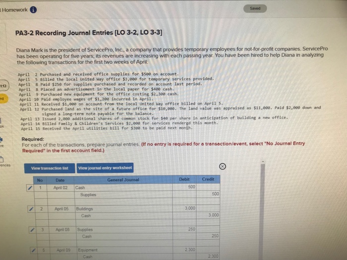 Solved Homework PA32 Recording Journal Entries [LO 3.2, LO | Chegg.com