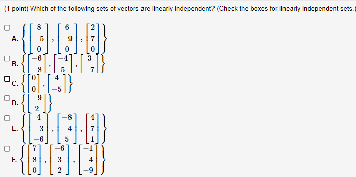 Solved (1 point) Which of the following sets of vectors are | Chegg.com