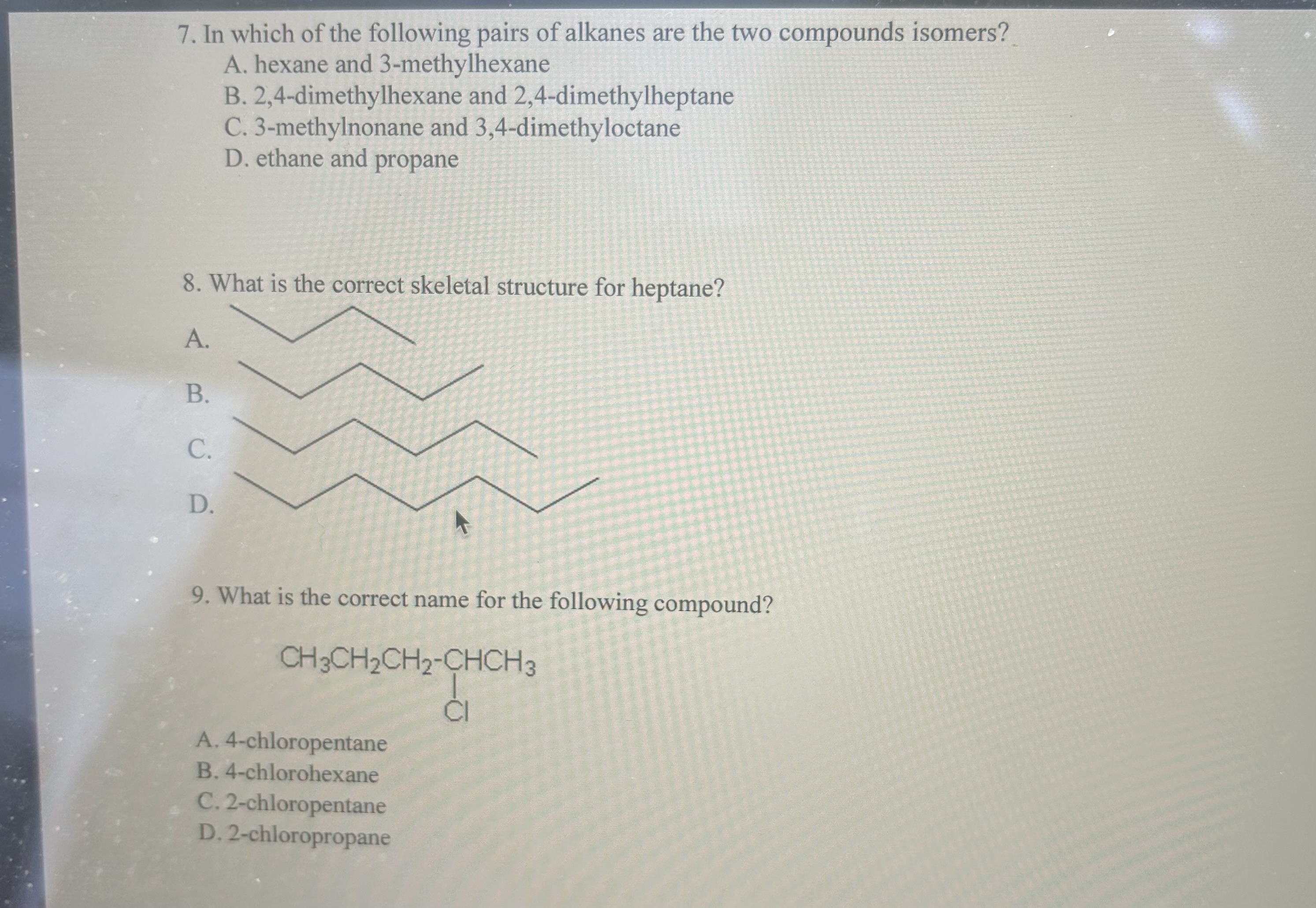 Solved In which of the following pairs of alkanes are the | Chegg.com