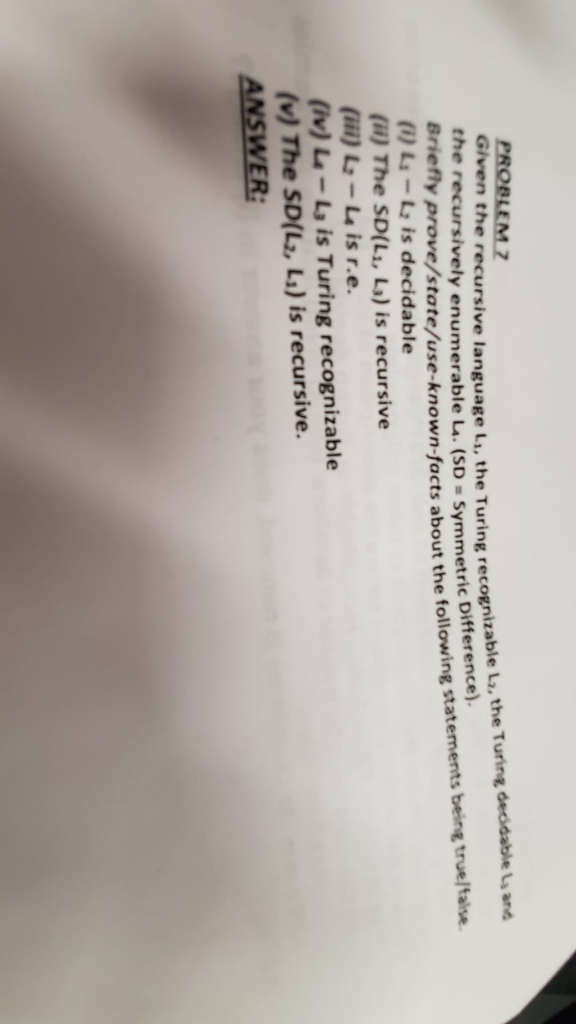 Solved ' ' Given the recursive language L1 , the Turing | Chegg.com