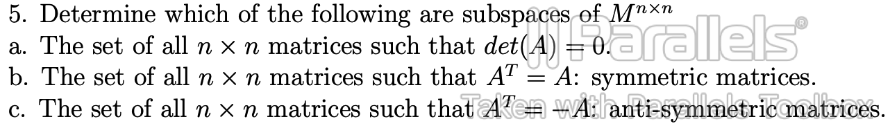 Solved 5. Determine which of the following are subspaces of | Chegg.com