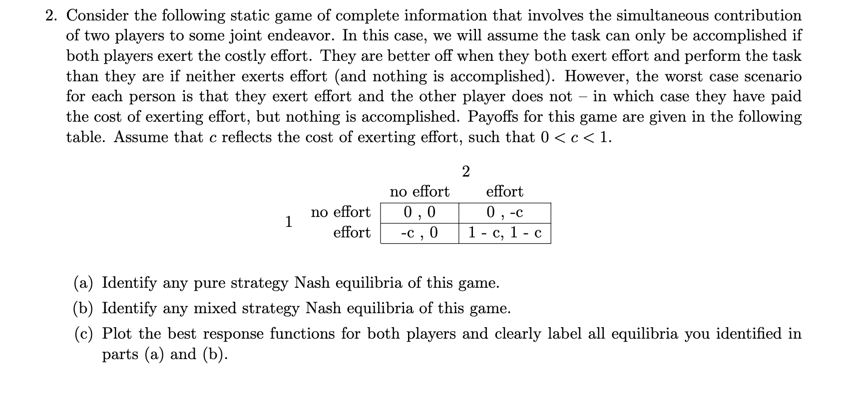 Solved 2. Consider the following static game of complete | Chegg.com