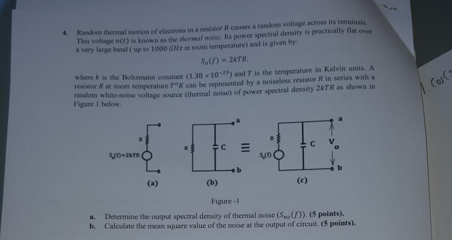 Solved 4. Random thermal motion of electrons in a resistor R | Chegg.com