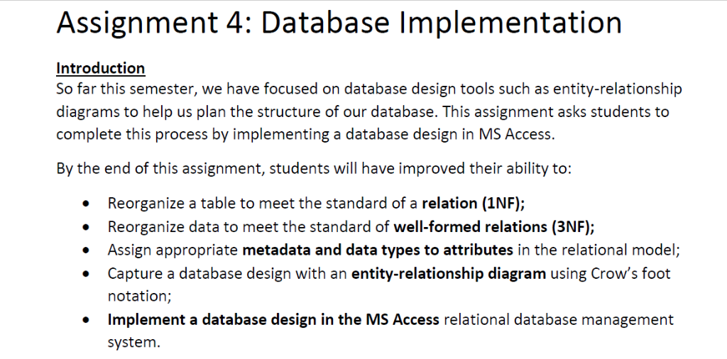 Assignment 4: Database Implementation Introduction So | Chegg.com