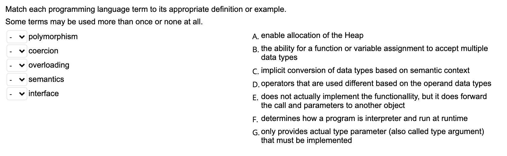 Solved Match each programming language term to its | Chegg.com