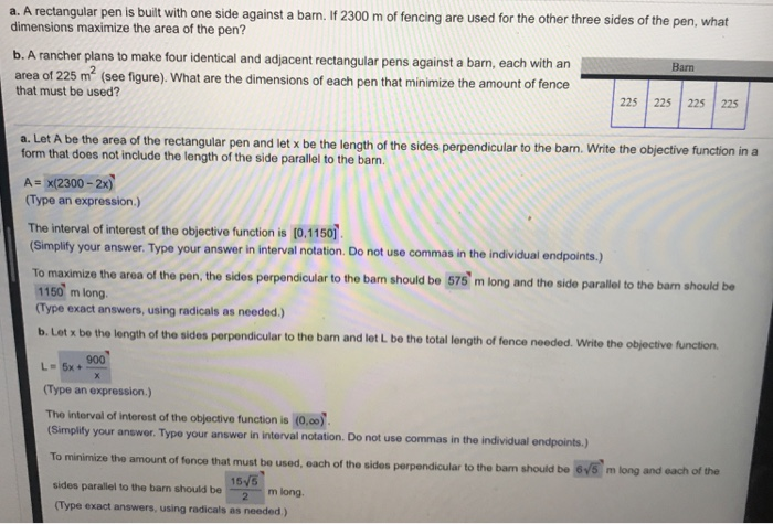 Solved a. A rectangular pen is built with one side against a | Chegg.com