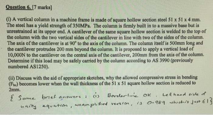 Solved Question 6. [7 marks] (i) A vertical column in a | Chegg.com