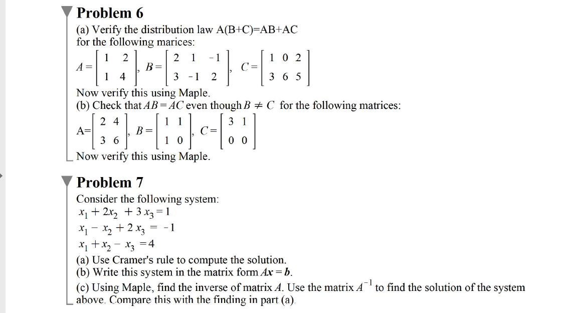 Solved (a) Verify the distribution law A(B+C)=AB+AC for the | Chegg.com
