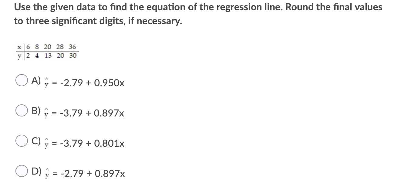 Solved Use the given data to find the equation of the | Chegg.com