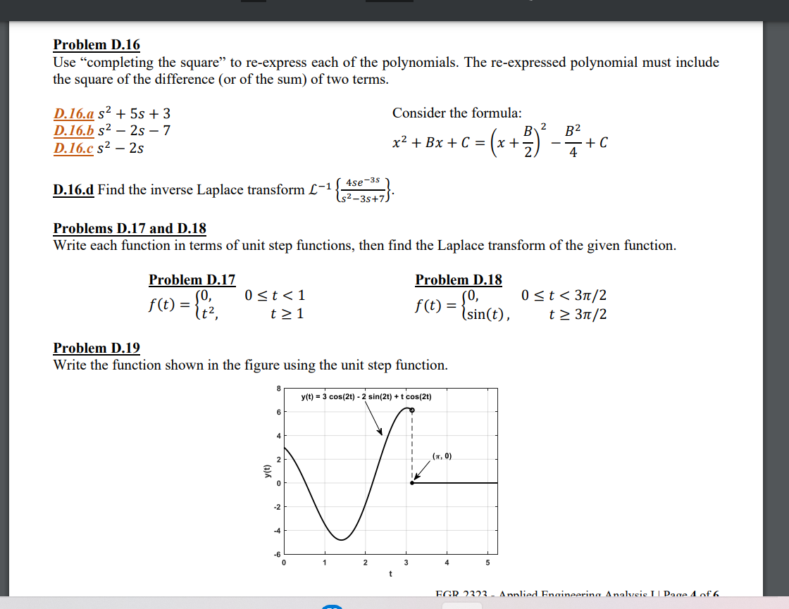 Problem D.16 Use "completing the square" to | Chegg.com