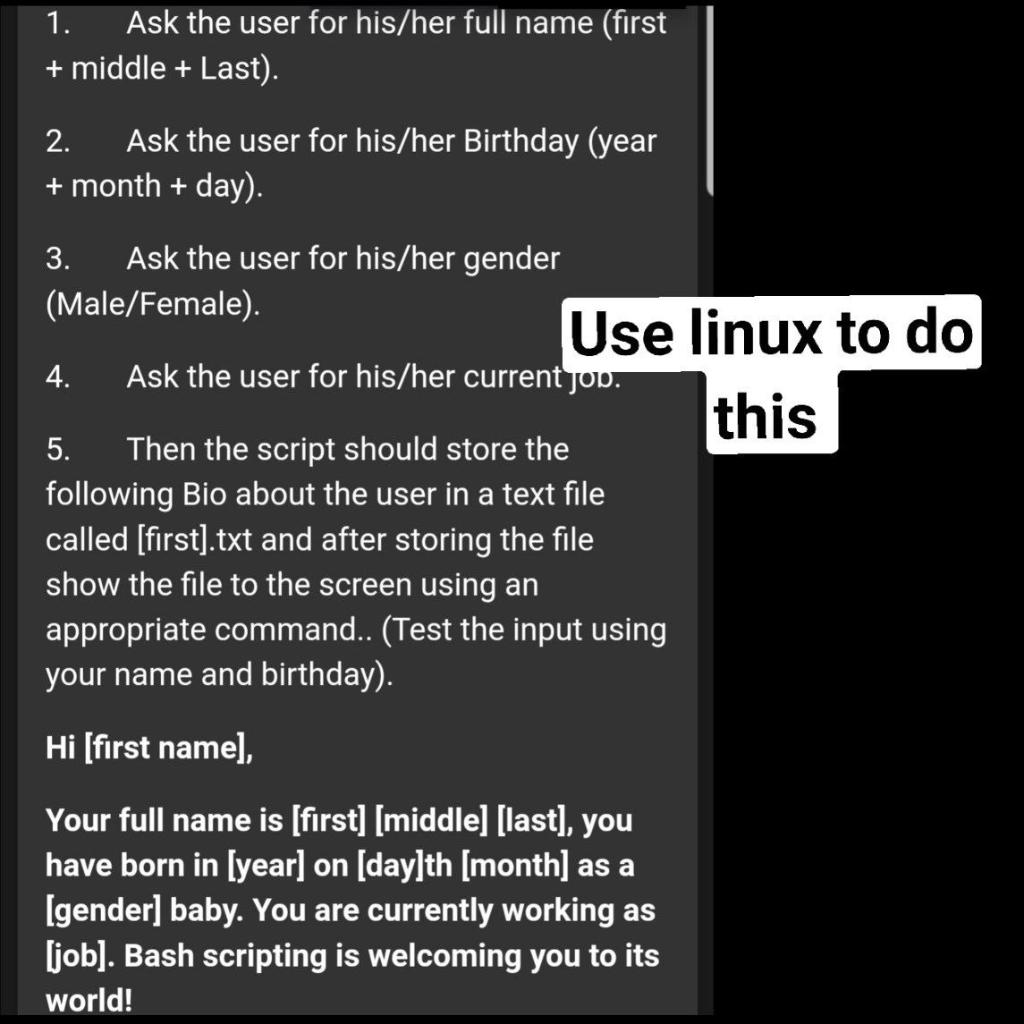 Solved 1. Ask the user for his/her full name (first + middle | Chegg.com